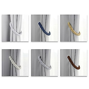 A.Monamour Set of 4 Pieces Magnetic Curtain Tiebacks Strong Magnets Tie Backs Woven Cords Decorative Clips Window Treatment Holdbacks Curtain Holders for Draperies Curtains Drapes - Beige