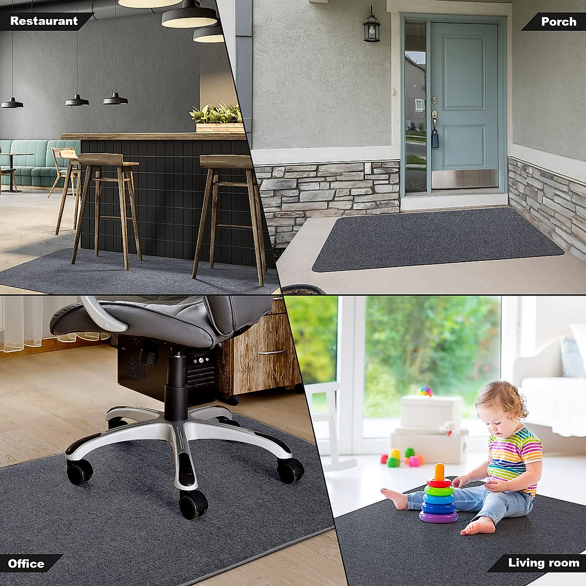 CELION Edging Office Chair Mat for Hardwood & Tile Floor, 55"x35" Computer Gaming Rolling Chair Mat, Under Desk Low-Pile Rug, Large Anti-Slip Floor Protector for Home Office (Dark Grey, 55" x 35")