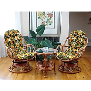Bali Lounge Swivel Rocking Chair with Floral Cushion Natural Rattan Wicker Handmade, Colonial