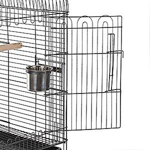IKAYAA Large Bird Cage, Bird Cage for Parakeets, Cockatiel Cage, Parrot Cage, Medium Dome Open Top Bird Cage for Parrots, with Stainless Steel Bowl & Lockable Wheels