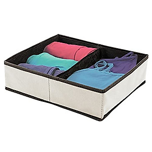 mDesign Soft Fabric Dresser Drawer and Closet Storage Organizer Bin for Bedroom - Holds Lingerie, Bras, Socks, Leggings, Clothes, Purses, Scarves, Jane Collection - 2 Pack - Cream/Espresso Brown