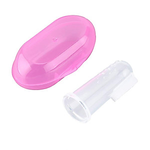 AKOAK 1 Pack Useful Baby Finger Toothbrush Soft Silicone Baby Training Toothbrush with Storage Box, Baby Teeth Cleaning Massage Oral Care (Pink)