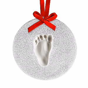 Lil Peach Baby’s Print Christmas Clay Ornament Kit, Baby's First Christmas Tree Ornament, for Baby Girl Or Baby Boy, Newborn Handprint Or Footprint Keepsake, Silver Glitter