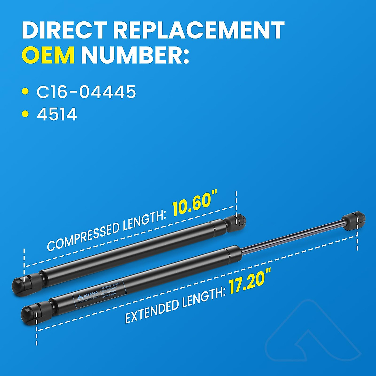 ARANA C16-04445 4418 Gas Struts 17 inch Shock Springs 17" 55 LB/245N Lift Supports SL36-60 for Leer Camper Shell A.R.E Truck Canopy SnugTop Topper Window Box Lid Cap Top Replacement Parts, 2Pcs