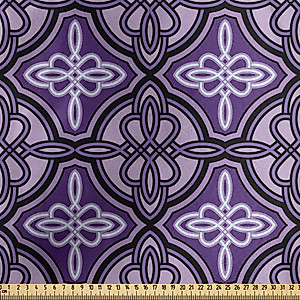 Ambesonne Celtic Fabric by The Yard, Unique Celtic Knot with Swirling and Twisted Line Details Print, Decorative Satin Fabric for Home Textiles and Crafts, Violet Lilac