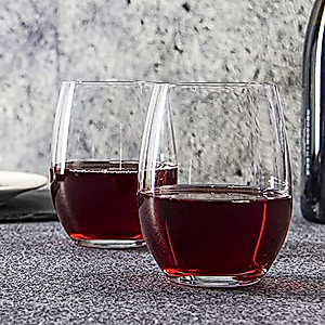 FAWLES Crystal Stemless Wine Glasses Set of 12, 15 Ounce Smooth Rim Standard Wine Glass Tumbler for Red, White Wine, Dishwasher Safe