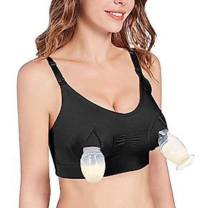 haakaa Pumping Bra Hands Free Maternity Bras for Breastfeeding Adjustable & No Underwire Breast Pump Bra and Nursing Bras with Extra Bra Extenders & Clips Breastfeeding Essentials (Black, X-Large)