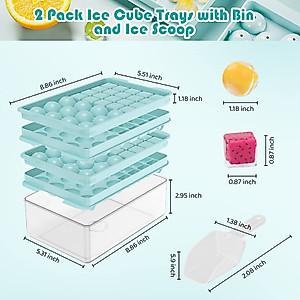 Korlon Ice Trays for Freezer with Lid and Bin, 64 PCS Ice Cube Trays, Round Ice Cube Molds & Square Container for Making Cocktail Whiskey Tea & Coffee
