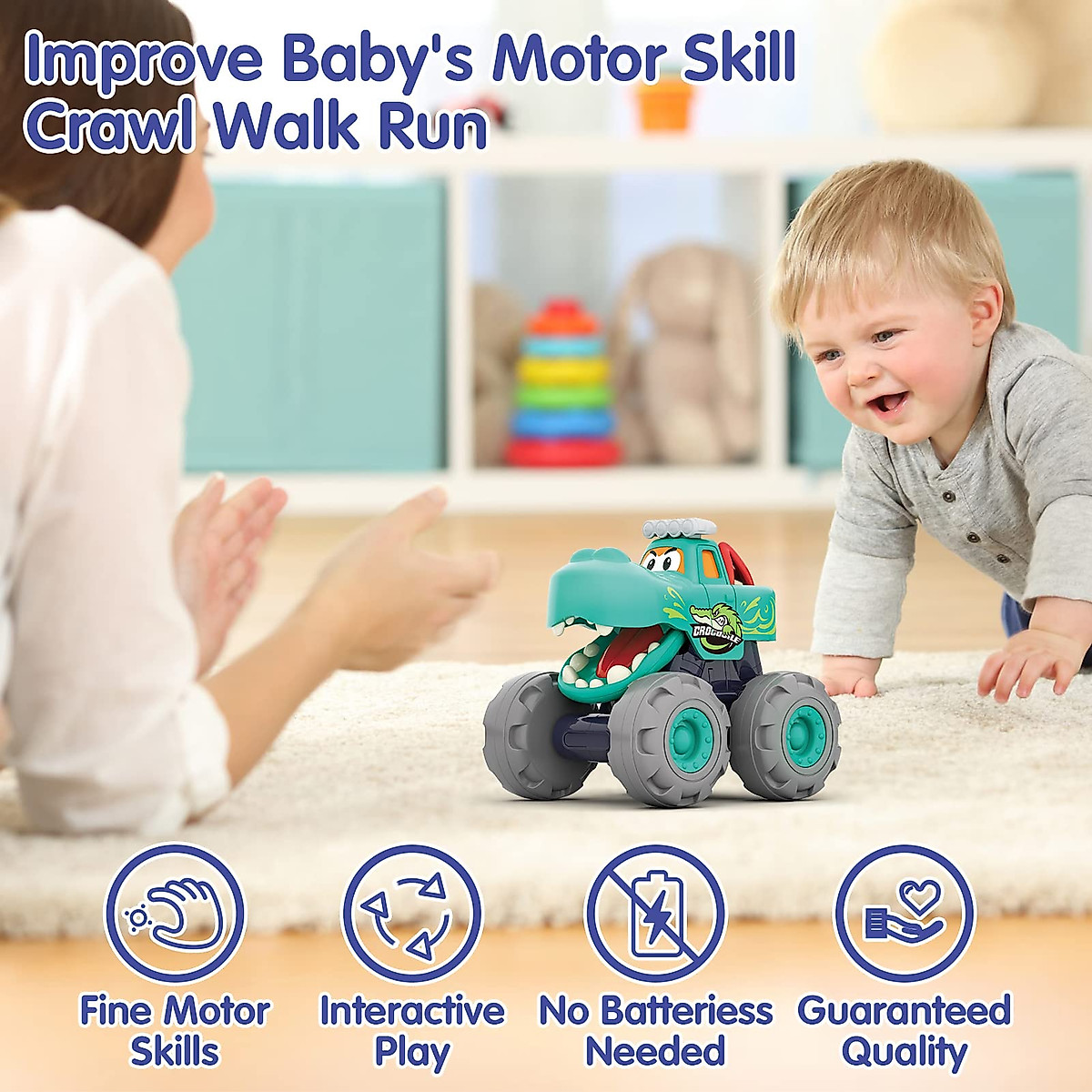 BABYFUNY 3 Pack Cars Toys for 1 Year Old Boy - Baby Monster Trucks Toy Cars for 2 Year Old Boys Dinosaur Toddler Trucks Toys, Pull Back Cars 1 2 3 Year Old Boy Gifts