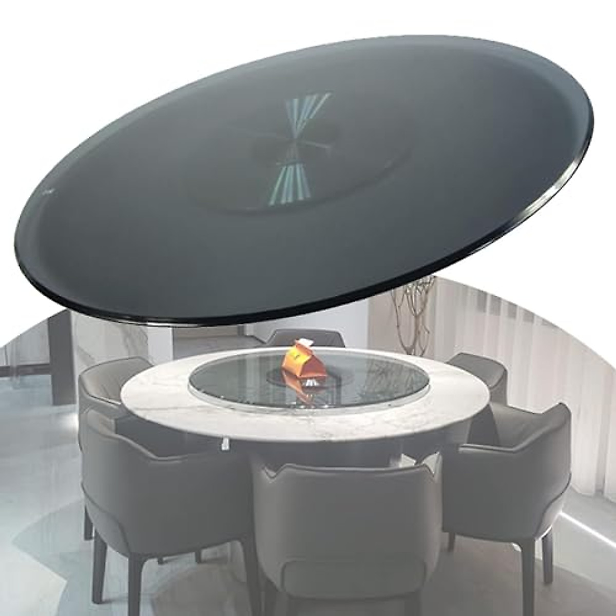 Dining Table Turntable Lazy Susan Rotating Tray, Tempered Glass Turntable Round Dining Table Serving Plate, for Kitchen Party Family Dinners Large Serving Plate ( Color : Gris , Size : 100cm (39inch)