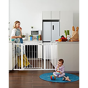 Mumeasy Baby Gate Extra Wide, 29.5"- 51.5" Pressure Mounted Dog Gate with Walk Through Door, Auto Close Pet Gate for Stairs,Doorways,House
