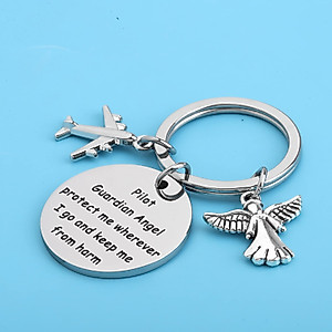 FUSTMW Pilot Gifts Keychain Guardian Angel Gifts Pilot Aviation Gifts Pilot Student Gifts Pilot to be Gifts Aviation Keychain (Silver)