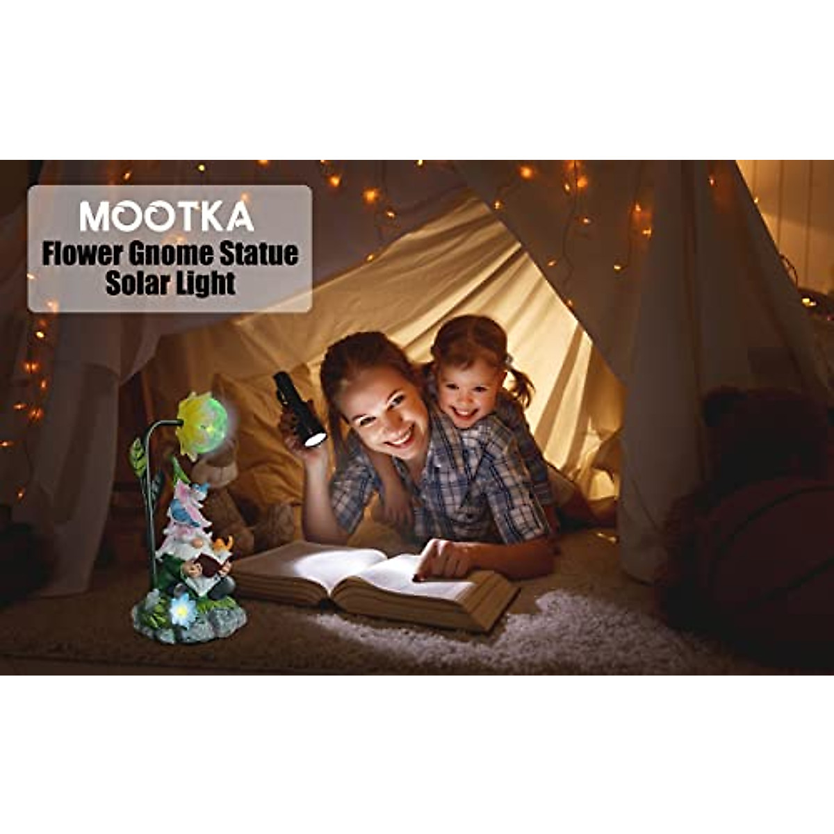 MOOTKA Garden Gnome & Books Statue Garden Gnomes with Solar Light Outdoor, Garden Gnome Statues Solar Powered Light Home Decor, Gifts for Mother's Day for Home Yard Outside Patio Lawn (Green)