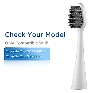 Replacement Toothbrush Heads for Waterpik Complete Care 5.0/9.0 (WP-861/CC-01), Charcoal Extra Soft Bristles, 4 Count, White