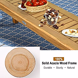 Tangkula 52 Inches Acacia Wood Outdoor Bench, Wood Bench for Dining Room Entryway Poolside Garden, Patio Backless Dining Bench with Slatted Seat, Ideal for Outdoors & Indoors (1, Teak)