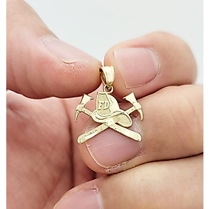 AMZ Jewelry 10K Yellow Gold Firemen's Hat And Axes Pendant Firefighter Charm