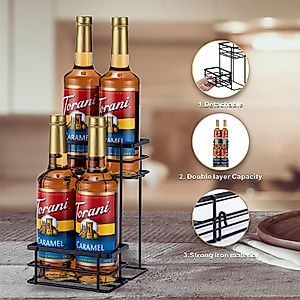 Coffee Syrup Organizer Rack, (4 Bottle Capacity),2 Tier Coffee Syrup holder for Coffee Bar Accessories,Kitchen,Storage for Syrup, Wine, Dressing（Black）