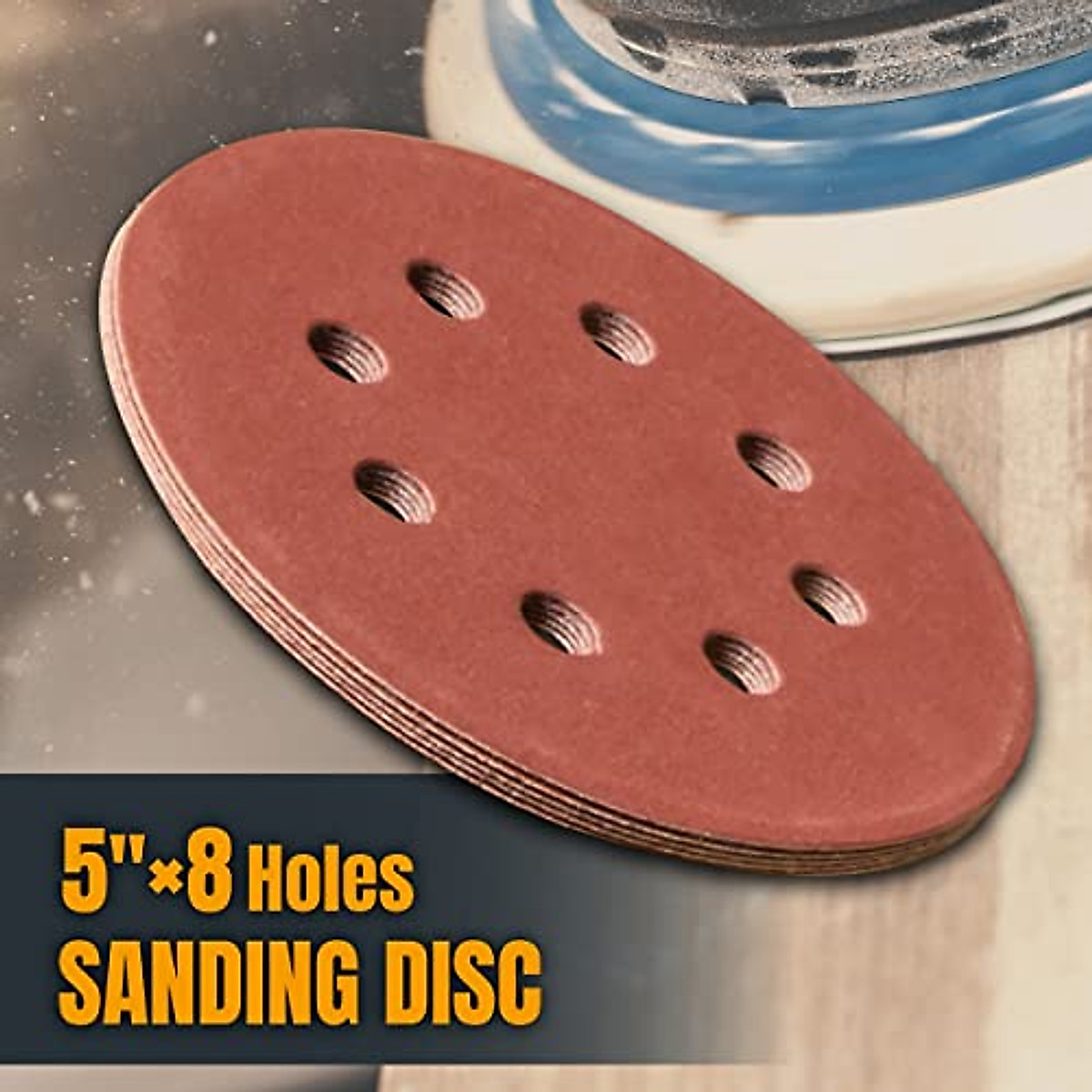 POWERTEC 45024 5 Inch 8 Hole Hook and Loop Sanding Discs, 240 Grit, 25 PK, Sandpaper for Random Orbital Sanders