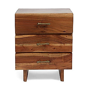 Christopher Knight Home Terrell Handcrafted Boho Acacia Wood 3 Drawer Nightstand, Dark Natural