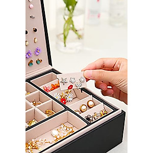 QBestry Stud Earring Organizer for Women Mens Black Jewelry Box for Earrings Necklace Jewelry Organizer,Girls Earring Box for Womens Necklace Holder Rings Organizer Bracelet Earring Storage Case,Black