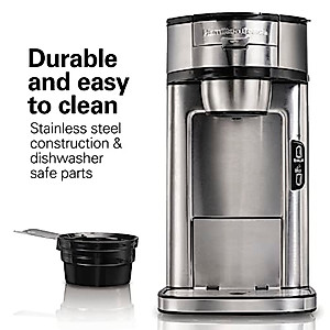 Hamilton Beach The Scoop Single Serve Coffee Maker & Fast Grounds Brewer, Brews in Minutes, 8-14oz. Cups, Stainless Steel