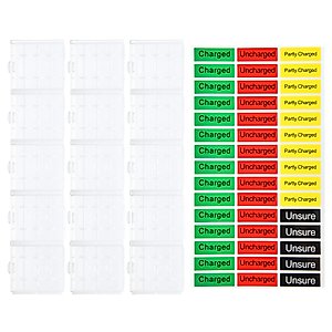[15 Pack] 4-in-1 Unique AA Battery Storage Holder Kit with Reusable Stickers (45) Effective AA and AAA Battery Storage Organizer Battery Holder Cases