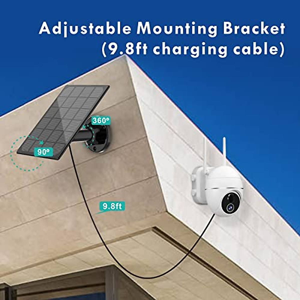 Solar Panel for Wireless Outdoor Security Camera Compatible with DC 5V Rechargeable Battary Powered Surveillance Cam, Continuous Solar Power for Camera(No Camera)