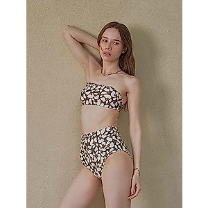 Fine Bay Printed Designer Bandeau Bikini Top with Removeable Strap Made of Sustainable Fabric (as1, Alpha, m, Regular, Regular, Green)