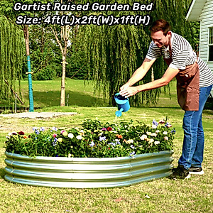 Gartist Galvanized Raised Garden Bed, 4x2x1 FT Thickening Raised Beds for Gardening, Oval Larger Space Planter Box for Outdoor for Herbs, Vegetables, Fruits