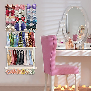 Aesorad Bow Holders for Girls, Hair Bow Holder Organizer for Girls Hair Bows and Headbands, Hair Clips Tie Headband Holder Storage for Baby Girl Room Nursery Wall Hanging Door