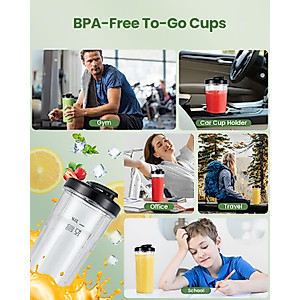 VEWIOR 1200W Blender for Shakes and Smoothies, Personal Blender with 6-Edge Blade, 22oz*2 BPA Free To-Go Cups, 3 Modes Control, Suitable for Kitchen, Ideal for Frozen Drinks, Sauces
