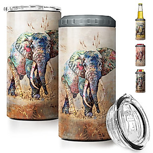 SANDJEST Elephant Tumbler Safari 4 in 1 16oz Tumbler Can Cooler Coozie Skinny Stainless Steel Tumbler Gift for Mommy Mama Mother Christmas Birthday Mothers Day