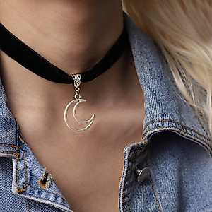 Sacina Gothic Crescent Moon Choker Necklace, Moon Sun Pendant, Goth Gift for Women, Christmas Gift for Women (S- Moon Choker)