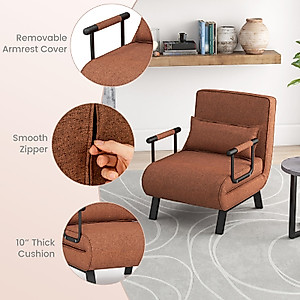 POWERSTONE Convertible Sleeper Chair Bed, 4 in 1 Living Room Reading Chair with Pillow, Arm and Adjustable 5 Position Backrest Single Sofa Bed, Coffee