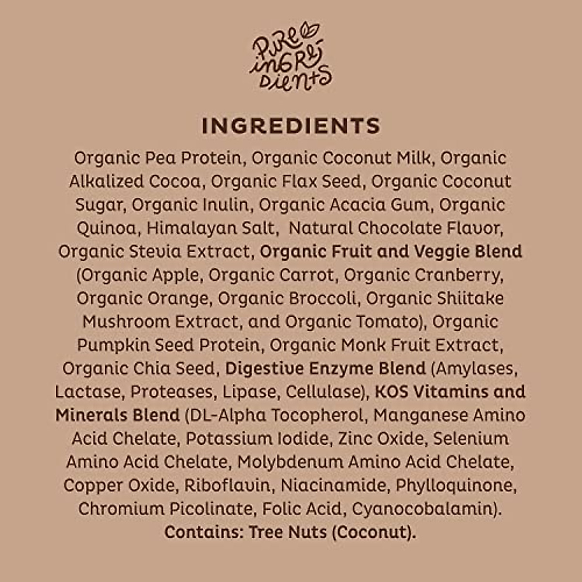 KOS Plant Based Protein Powder, Chocolate USDA Organic - Low Carb Pea Protein Blend, Vegan Superfood with Vitamins & Minerals - Keto, Soy, Dairy Free - Meal Replacement for Women & Men - 15 Servings