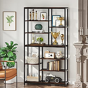 Tribesigns 79 Inches Tall Bookcase with Open Shelves, 9-Tier Industrial Bookshelf, 10 Cubes Etagere Storage Shelves Display Shelf for Home Office, Vintage Brown & Black
