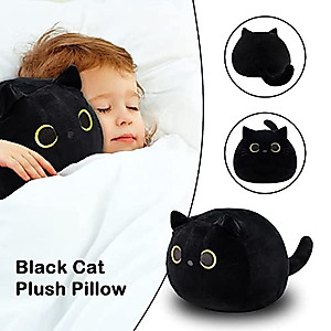 Pochita 3D Black Cat Plush Stuffed Animal Toy Pillow, Fat Plushie, Kawaii Pillows Cat Shape Design Lumbar Back Cushion Decoration