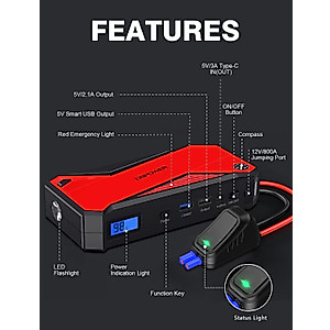 DBPOWER 1600A Peak Car Jump Starter 17200mAh Portable Jump Starter (up to 7.2L Gas, 5.5L Diesel Engines) Car Battery Booster Pack with LCD Screen, Smart Charging Port, Compass, and LED Light