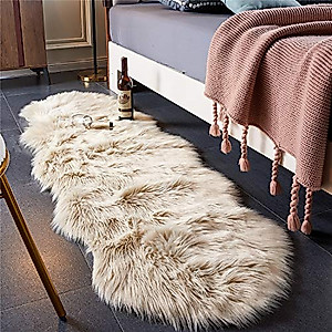 EasyJoy Ultra Soft Fluffy Shaggy Area Rug Faux Fur Rug Chair Cover Seat Pad Fuzzy Area Rug for Bedroom Floor Sofa Living Room (2 x 6 ft Sheepskin, Beige)