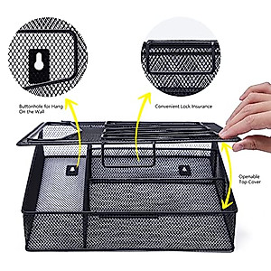 Cirloop Ziplock Bag Storage Organizer for Kitchen Drawer Wall , Black Mesh Metal Flip-Top Lid Organizer, Compatible with Gallon, Quart, Sandwich and Snack Variety Size Bag (1 Box 4 Slots)