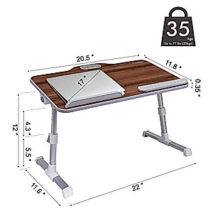 Kavalan Laptop Desk Foldable Laptop Table with Top Handle, Adjustable Height Desk Serving Tray on Couch, Standing Desk Dining Table on Sofa/Floor, Ideal for Reading, Working, Studying, Black Teak