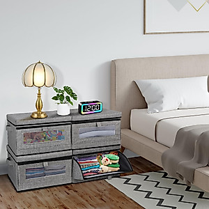 Stackable Storage Bins, 3 Storage Drawers, Drawer Dresser with Front Windows and Carrying Handles, 3 Drawer Organizer with Lid can be Used Independently, for Nursery, Office, Living Room