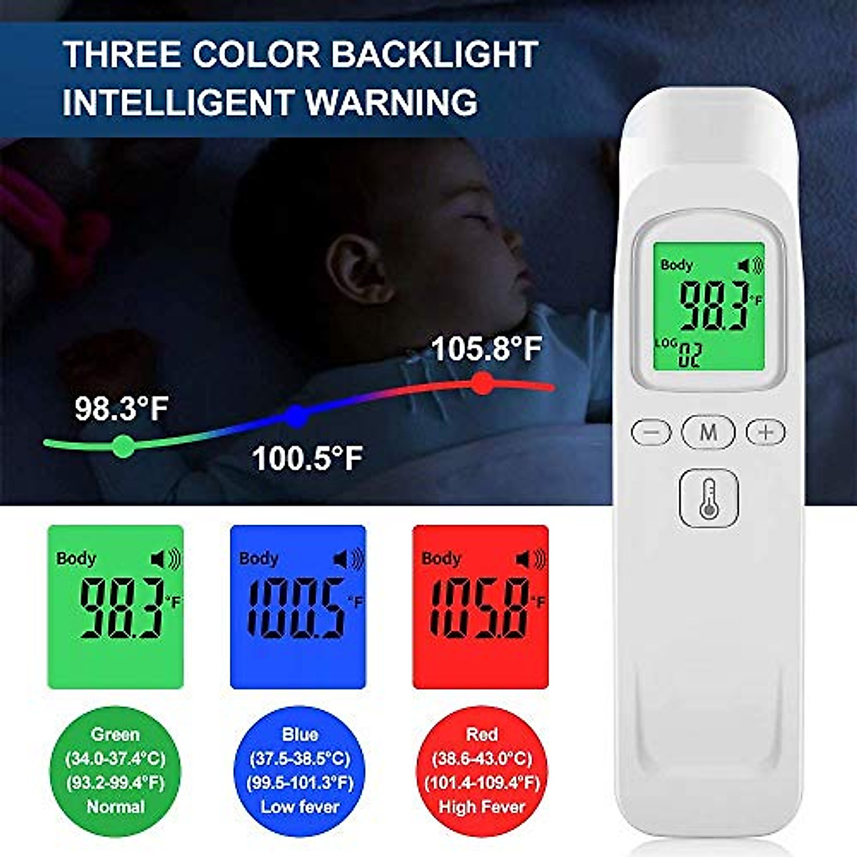 WORUIJIA Forehead Thermometer for Adults，Baby Digital Thermometer with Accurate Instant Readings, Fever Alarm and Memory Function, No Contact Infrared Thermometer for All People, White, WOFKAN004
