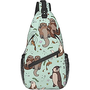 Sea Otter Unisex Sling Backpack Crossbody Shoulder Bags for Men Women Lightweight Daypacks Casual Chest Bag with Adjustable Strap for Walking Biking Hiking Travel Sport Gym