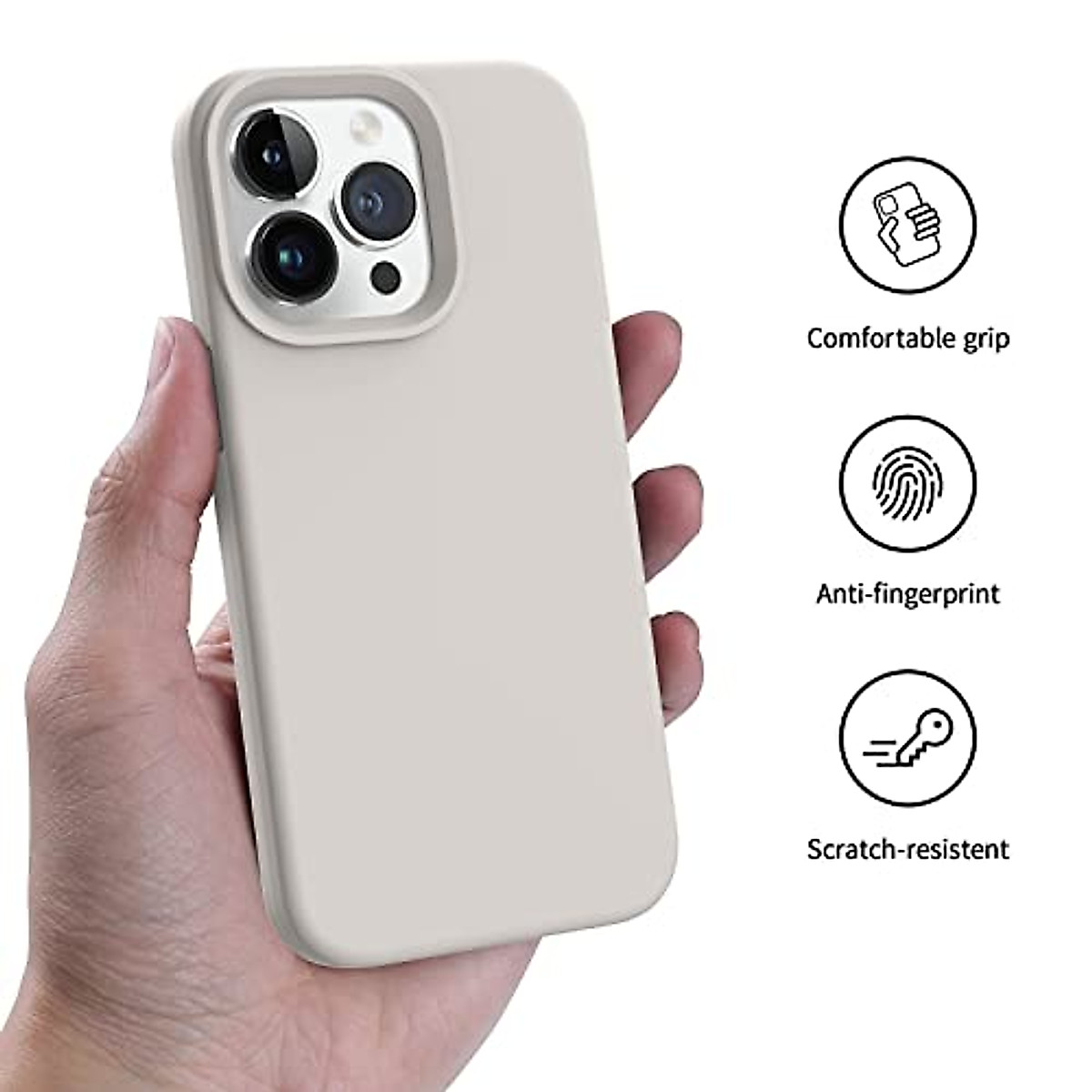 AOTESIER iPhone 13 Pro Phone Case,[Military Shockproof Protection] Liquid Silicone Case with [Soft Anti-Scratch Microfiber Lining] Camera & Screen Protection 6.1 inch Slim Thin Cover（Stone）