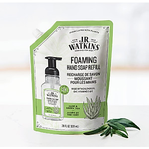 J.R. Watkins Foaming Hand Soap Refill, Moisturizing Foam Hand Wash, All Natural, Alcohol-Free, Cruelty-Free, USA Made, Aloe Green Tea, 28 fl oz, 3 Pack