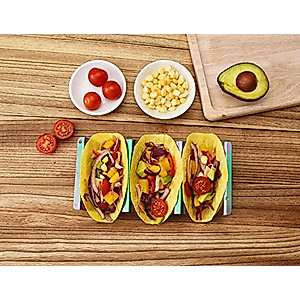 Taco Holder Set of 4 -Taco Tuesday Taco Stand Tray by Titanium Plated Stainless Steel-Perfect for Burritos Nachos Fajitas-Beautiful Colors