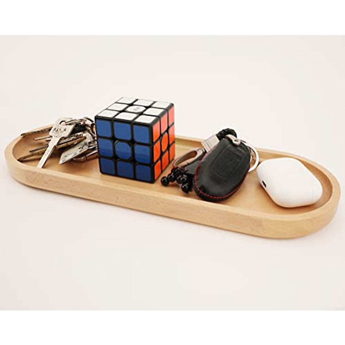 Fermus Wooden Tray 12.5 Inch Long Jewelry Dish Cosmetics Organizer Bathroom Clutter Wood Decorative Serving Platter Small Storage Tray, Oval