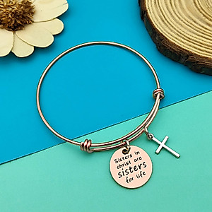 Christian Sister Gift Jewelry Religious Gifts for Women Sister Friends Bracelet Sisters in Christ Gifts Friendship Bangle Faith Gifts Christian Sister Gifts Easter Christmas Graduation Birthday Gifts