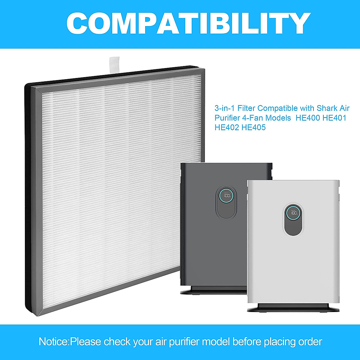 VALZONE Upgraded HE400 3-in-1 with Carbon HEPA Replacement Filter Compatible with Shark HE400 HE401 HE402 HE405 Advanced Odor Lock 4-Fan Air Models Purifier
